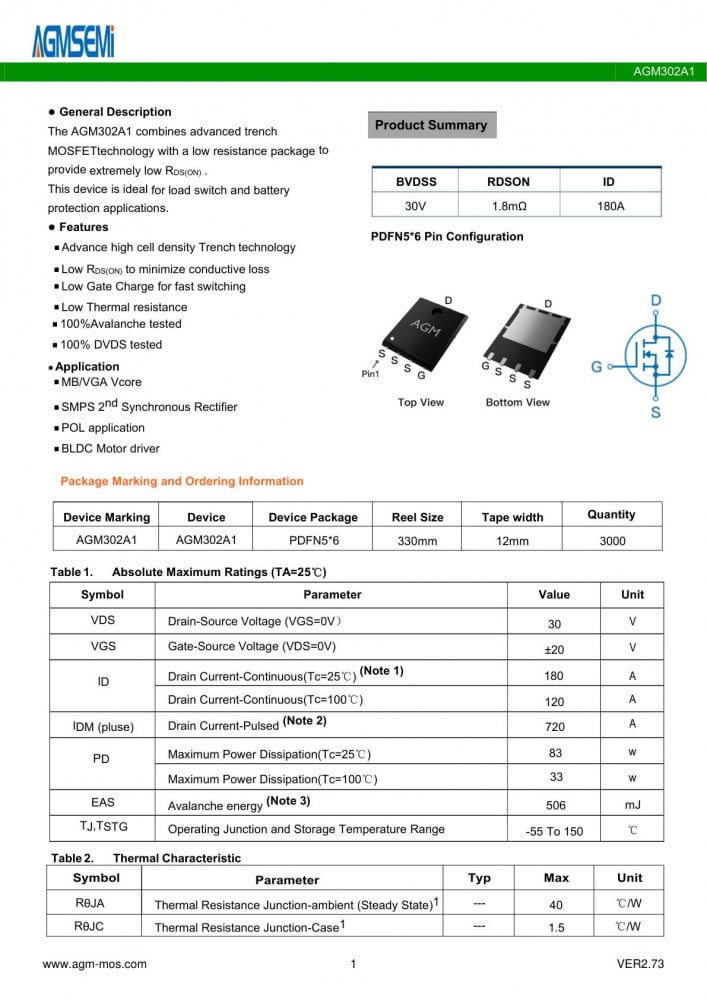 AGM302A1 datasheet page 1
