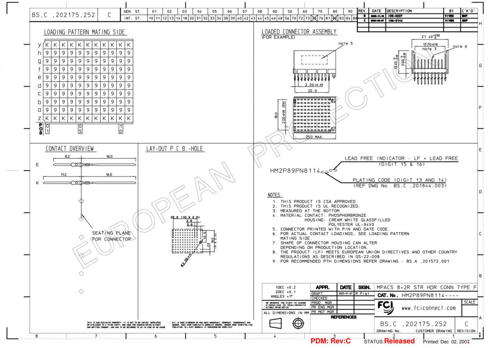 Amphenol HM2P89PN8114GFLF technical document page 1