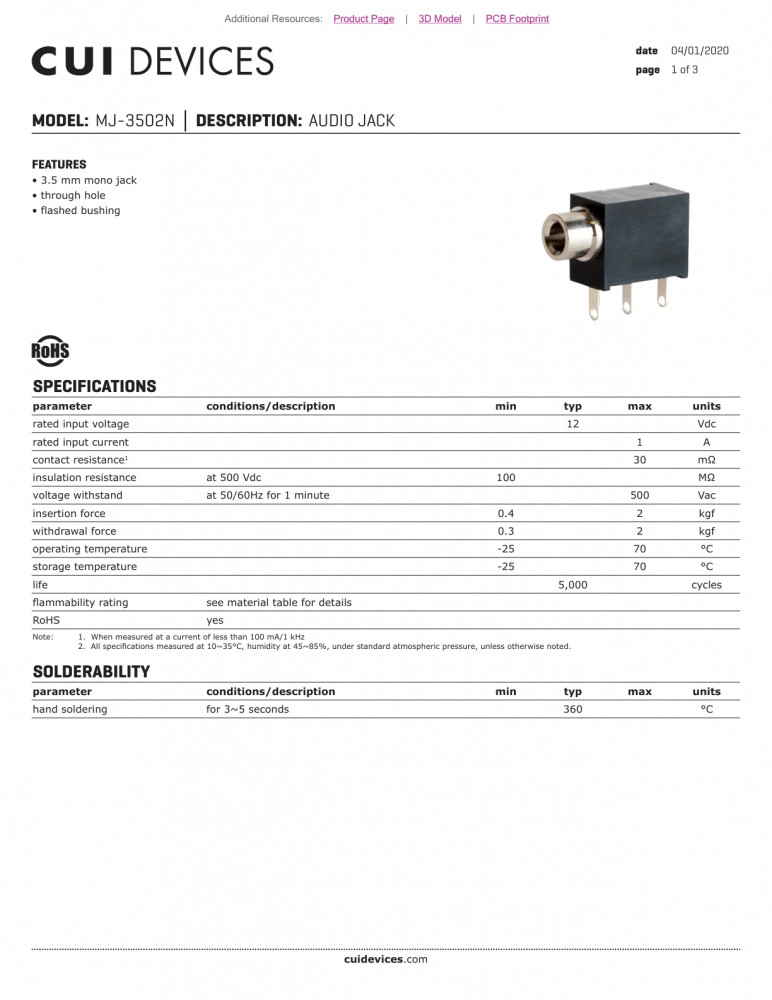 MJ-3502N datasheet page 1