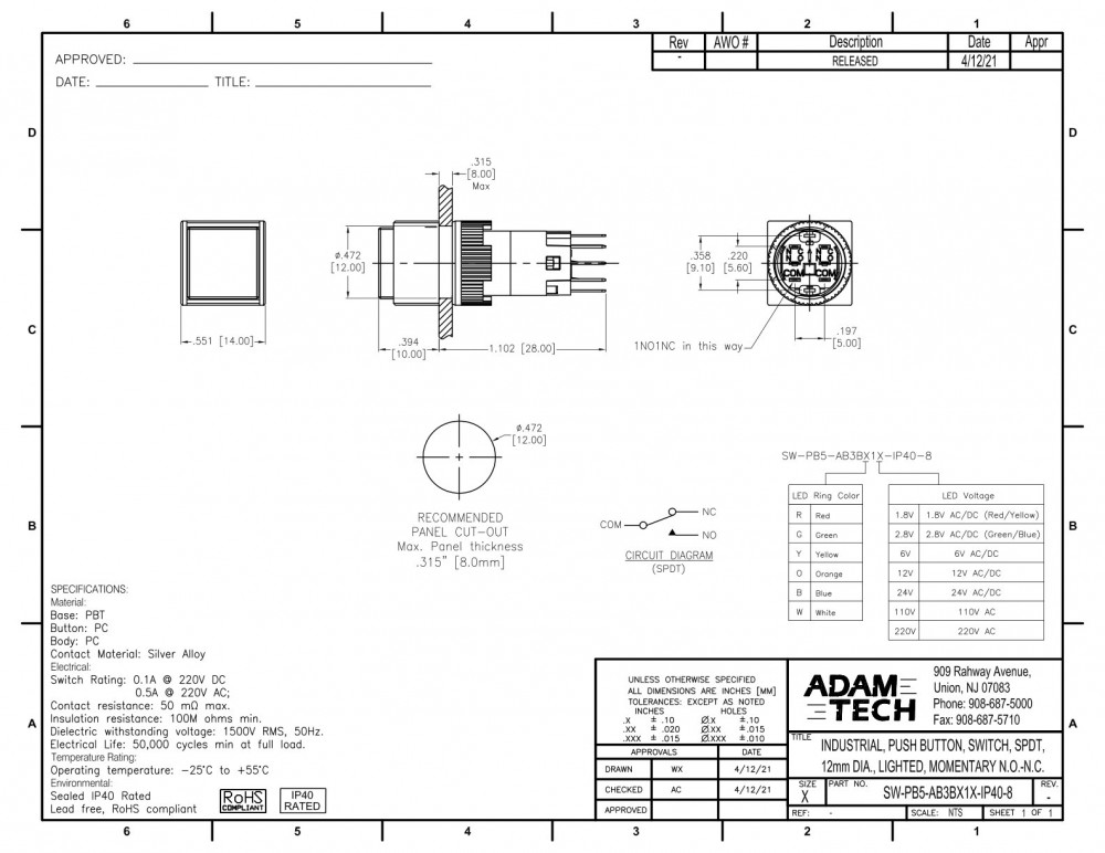 ADAM TECH SW-PB5-AB3BX1X-IP40-8 product drawing preview