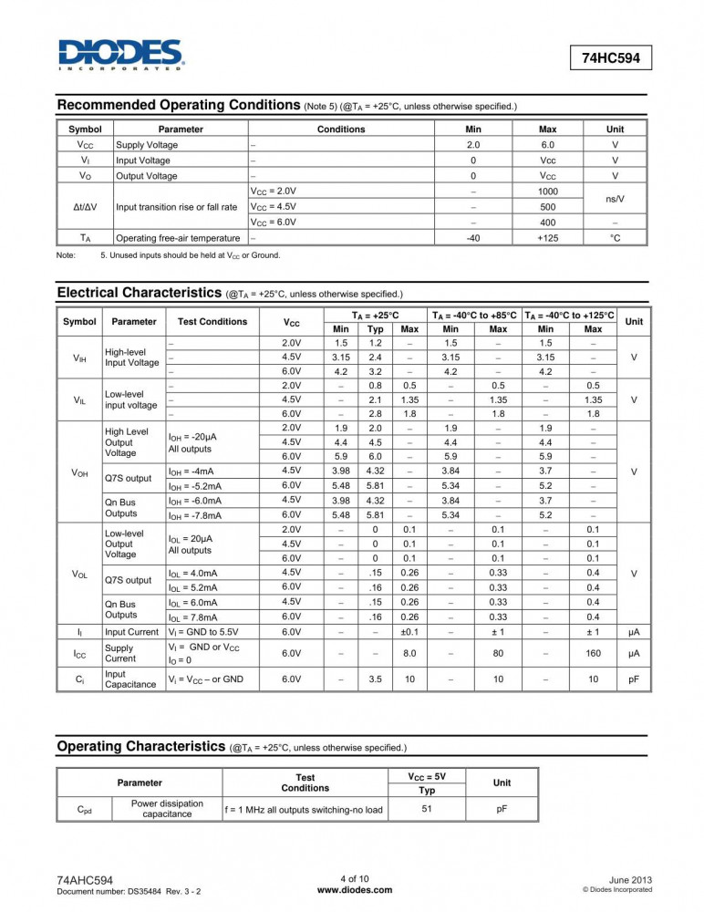 74HC594S16-13 datasheet page 4