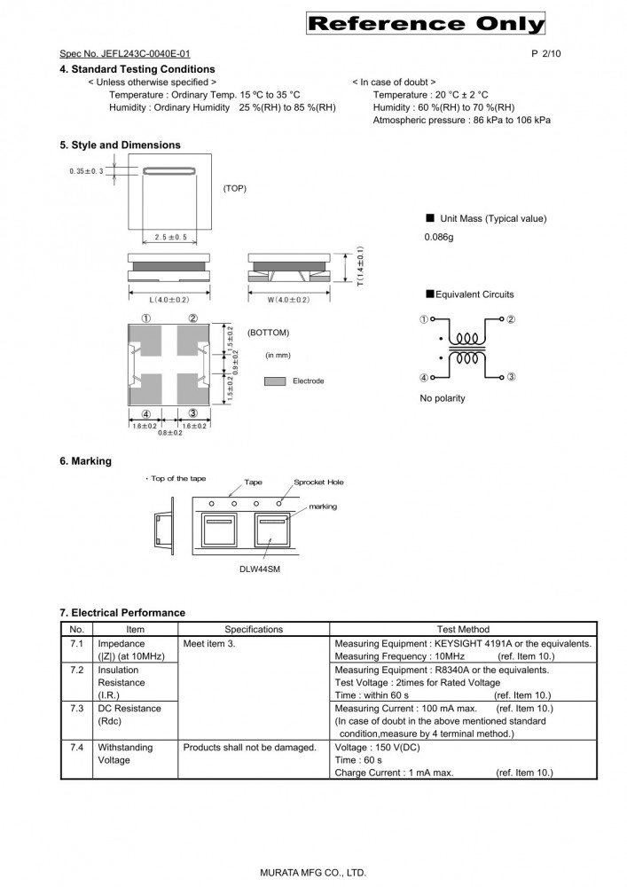 DLW44SM302SK2L specification page 2