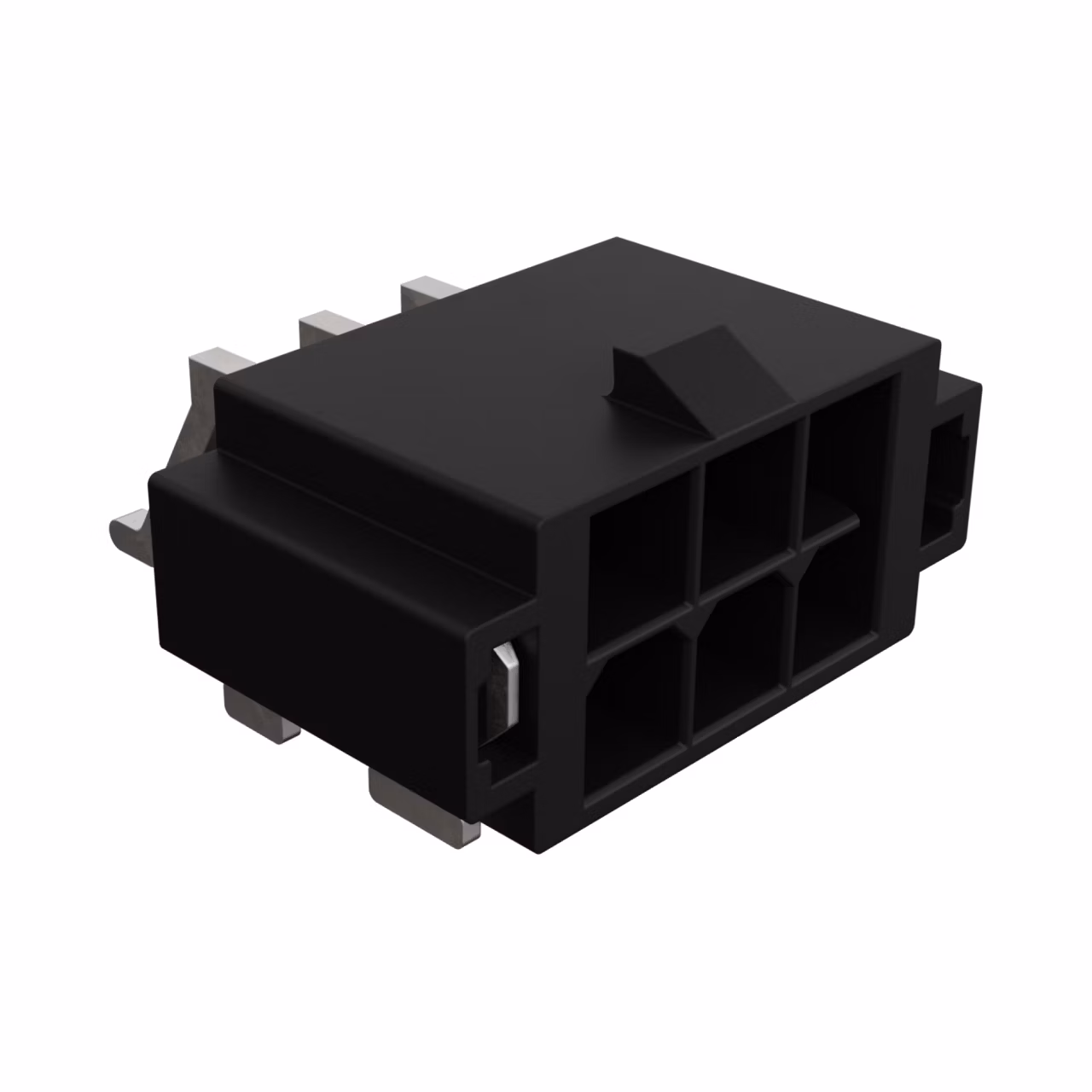 Mini-Fit Max Right Angle Header, Dual Row, Surface Mount, 6 Circuits, Matte Tin (Sn) Plating, Black, Glow-Wire Capable, Tape and Reel for sale