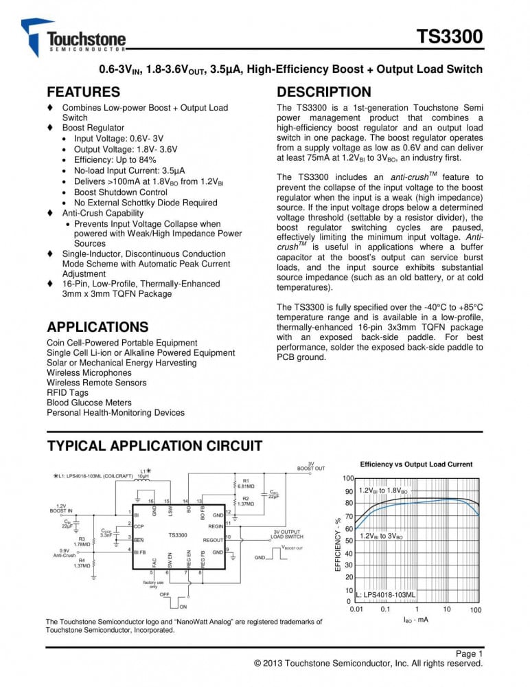 TS3300 datasheet page 1