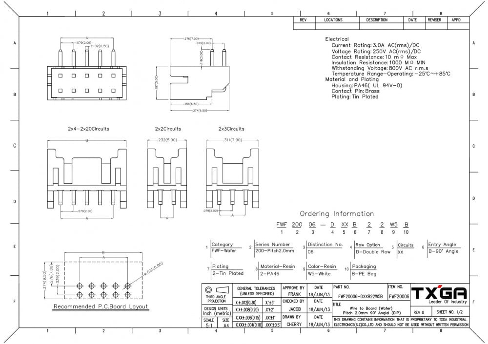 TXGA FWF20006 product drawing page 1