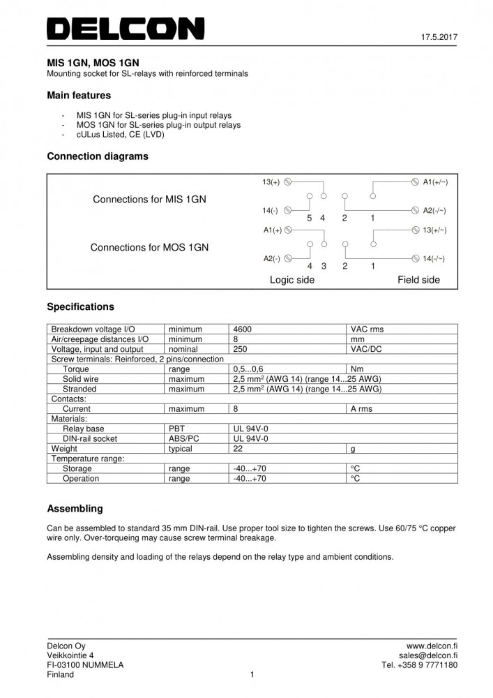 MIS1GN product documentation page 1