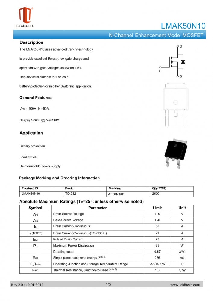 LMAK50N10 datasheet page 1