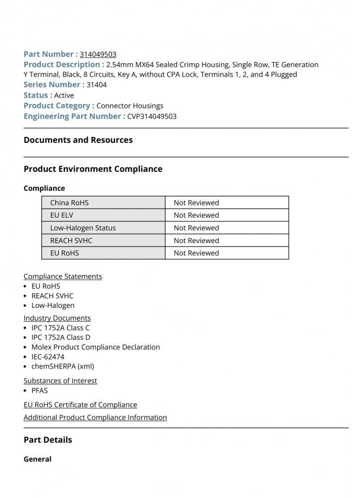 Technical document page 1 for product 314049503