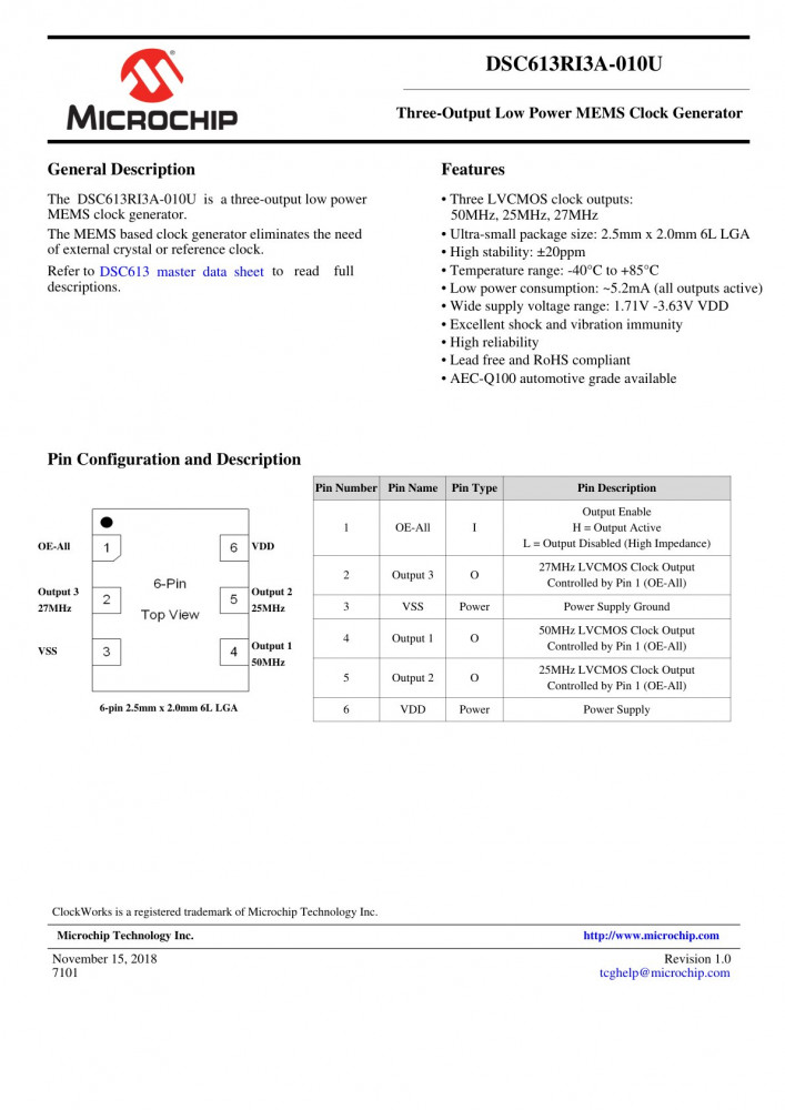 DSC613RI3A-010U datasheet page 1