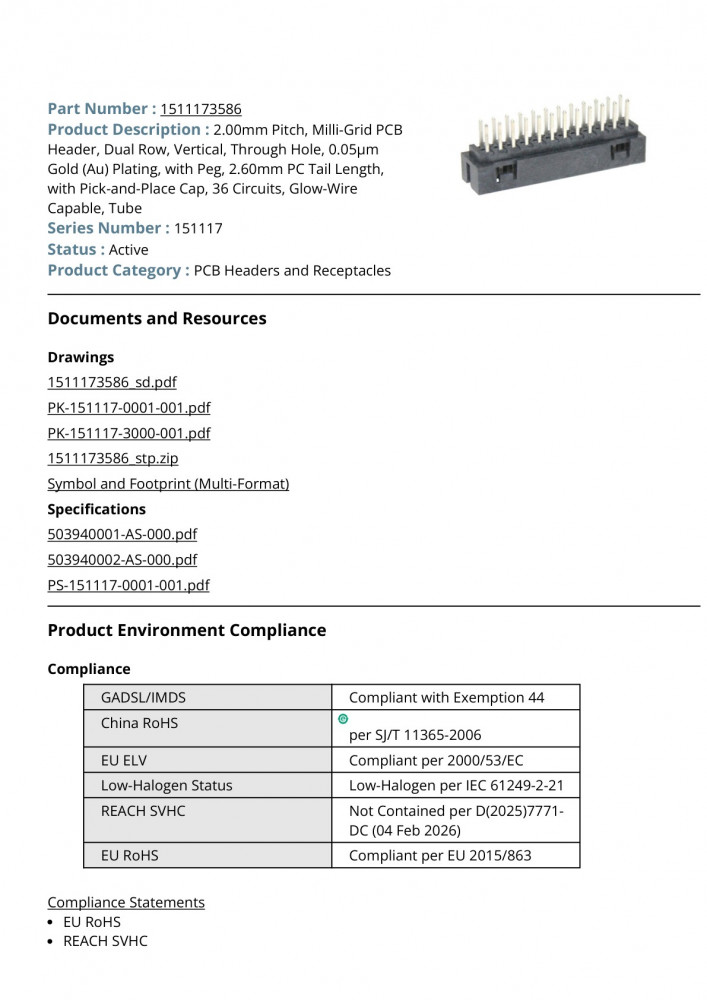 Molex 151117 product specification page 1