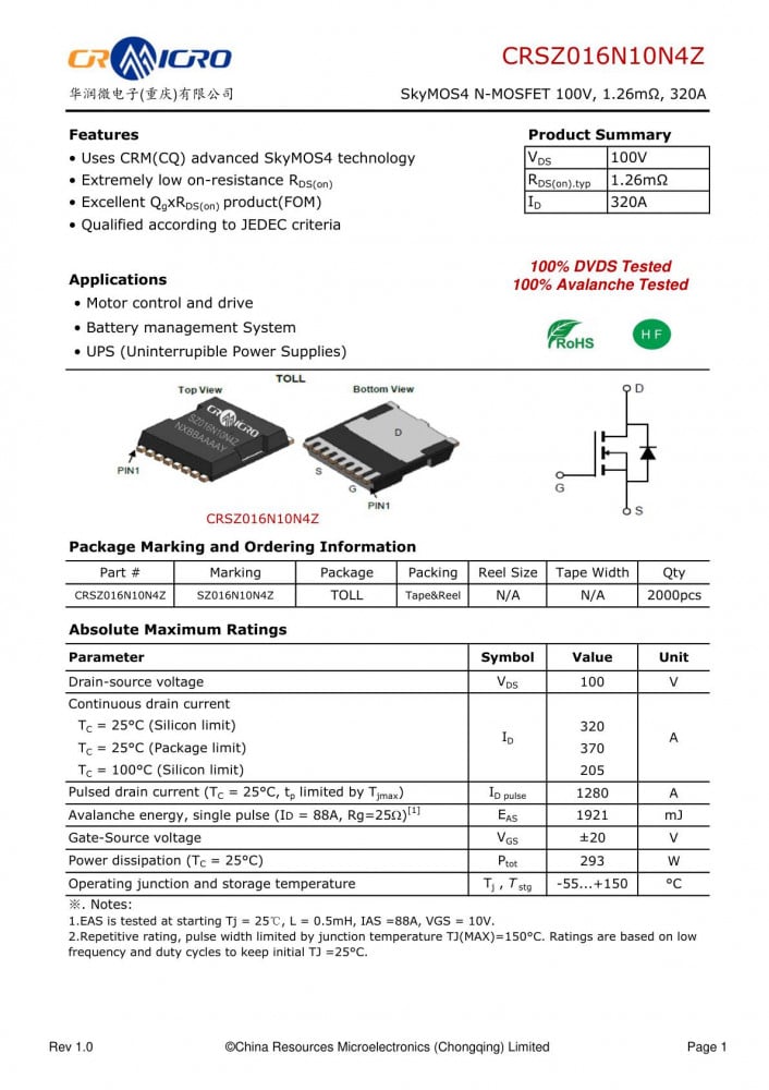 CRSZ016N10N4Z datasheet page 1