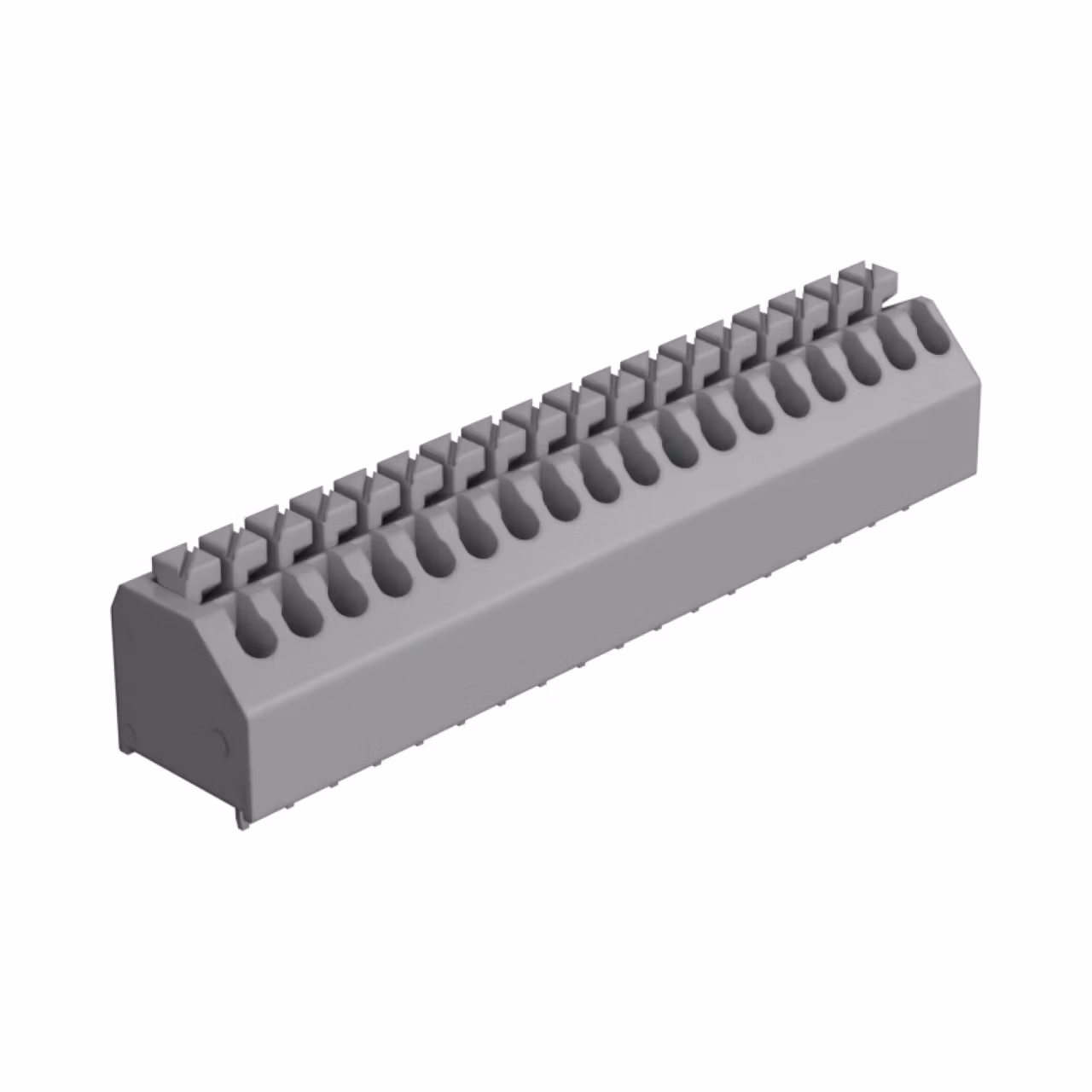 3.50mm Pitch, Eurostyle Fixed-Mount Push-Button Terminal Block, 45° Modular, 5A, 20-16 AWG, Light Gray, 18 Circuits for sale