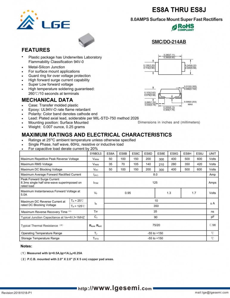 LGE ES8J datasheet page 1