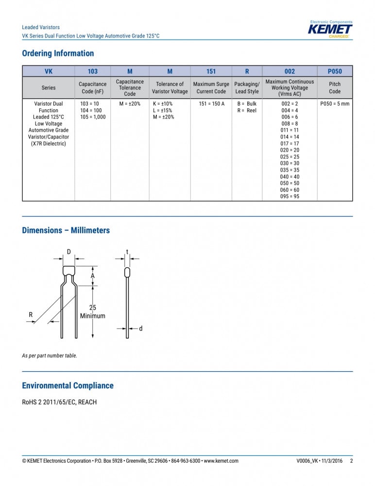 KEMET VK series datasheet page 2