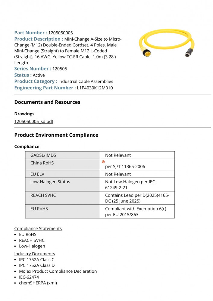 MOLEX product document, page 1