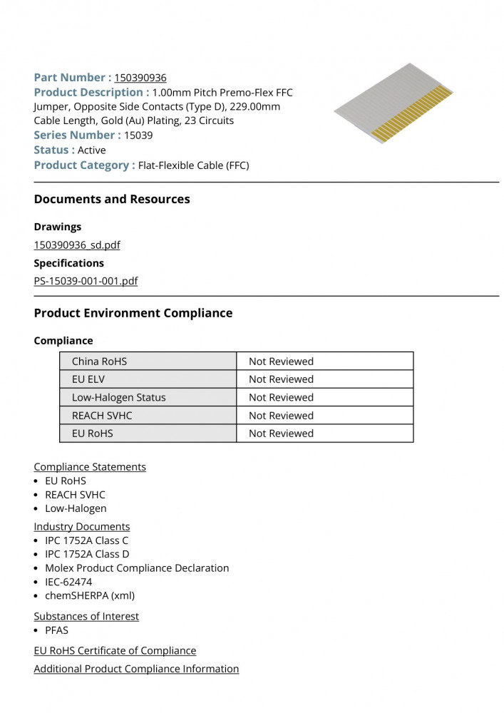 Molex 1.00 mm pitch FFC family specification, page 1
