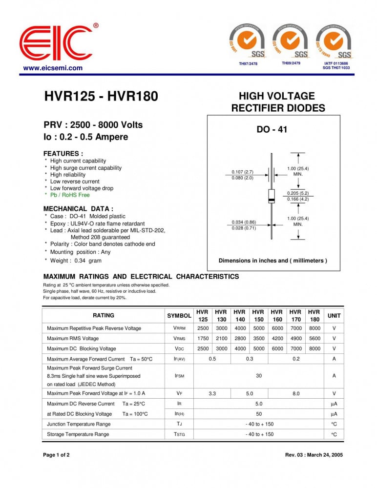 EIC HVR150 datasheet page 1