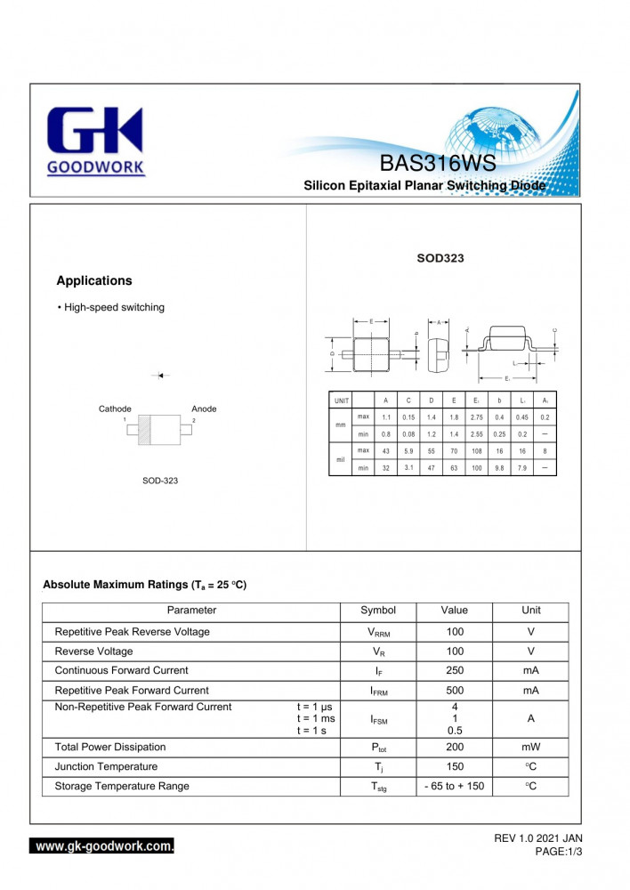 GOODWORK BAS316WS datasheet page 1