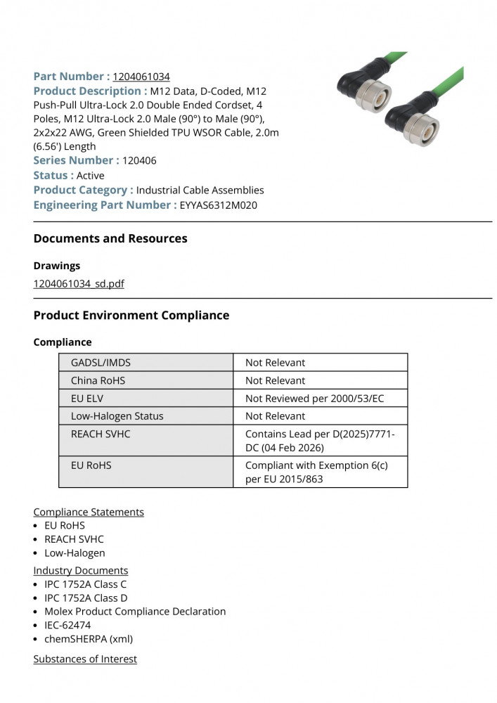 MOLEX 1204061034 product drawing, page 1