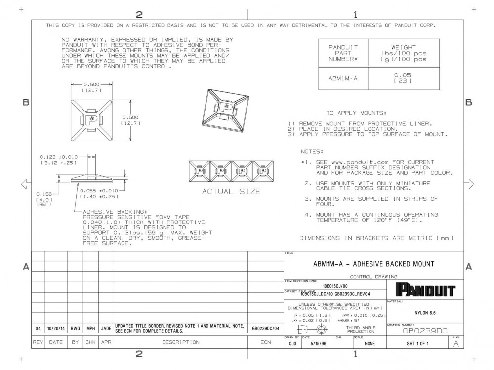 ABM1M adhesive-backed mount control drawing page