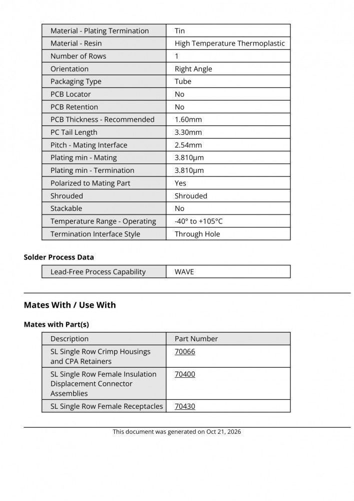 Technical document page 3 for MOLEX 705530057