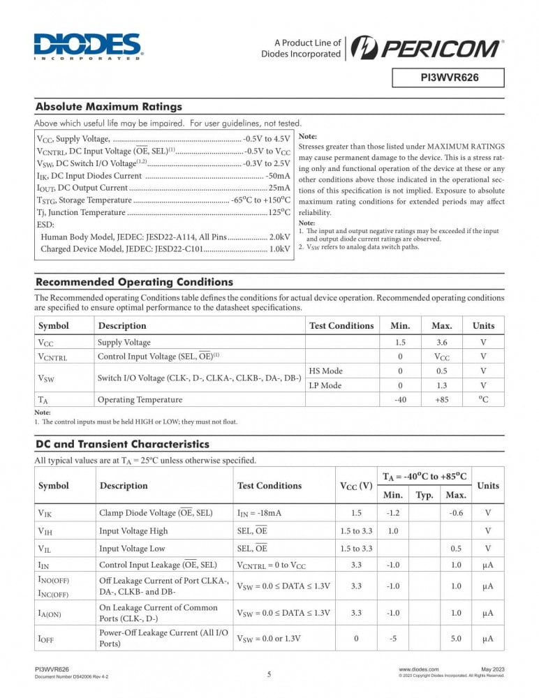 PI3WVR626 datasheet page 5