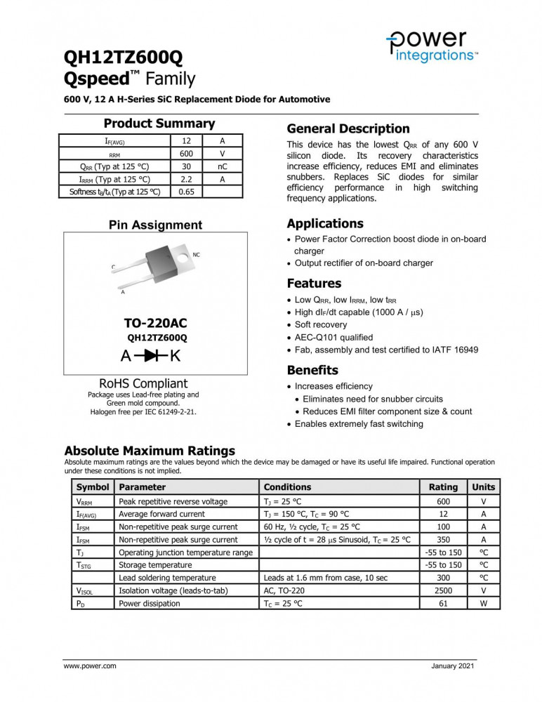QH12TZ600Q datasheet page 1