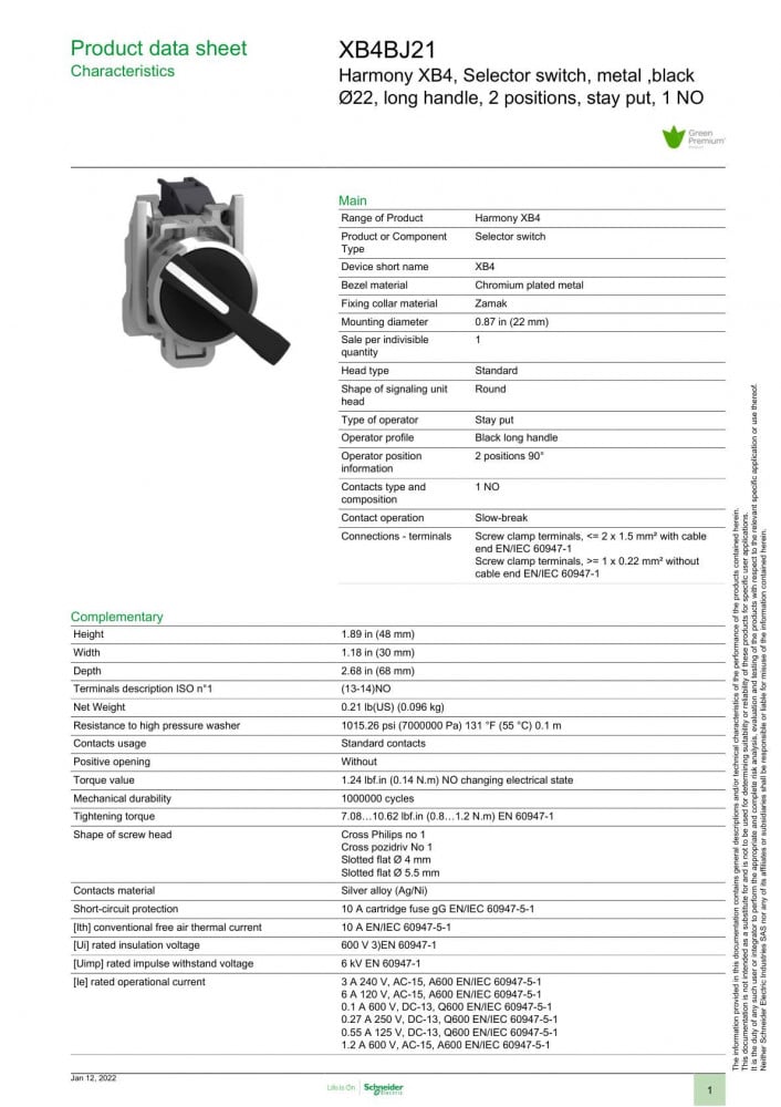 XB4BJ21 technical document page 1