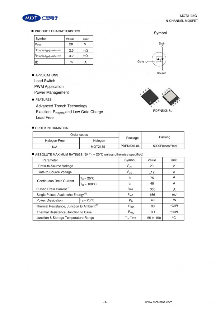 MOT2135G datasheet page 1