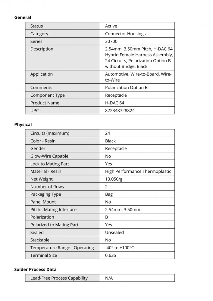 Technical document image 2 for MOLEX 307001245