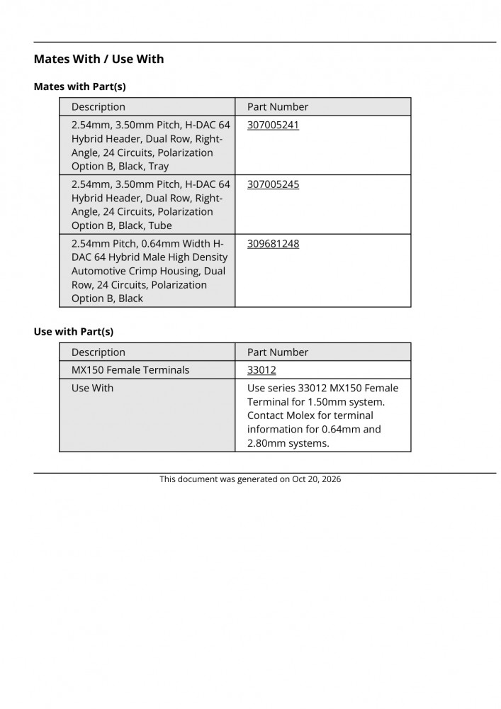 Technical document image 3 for MOLEX 307001245