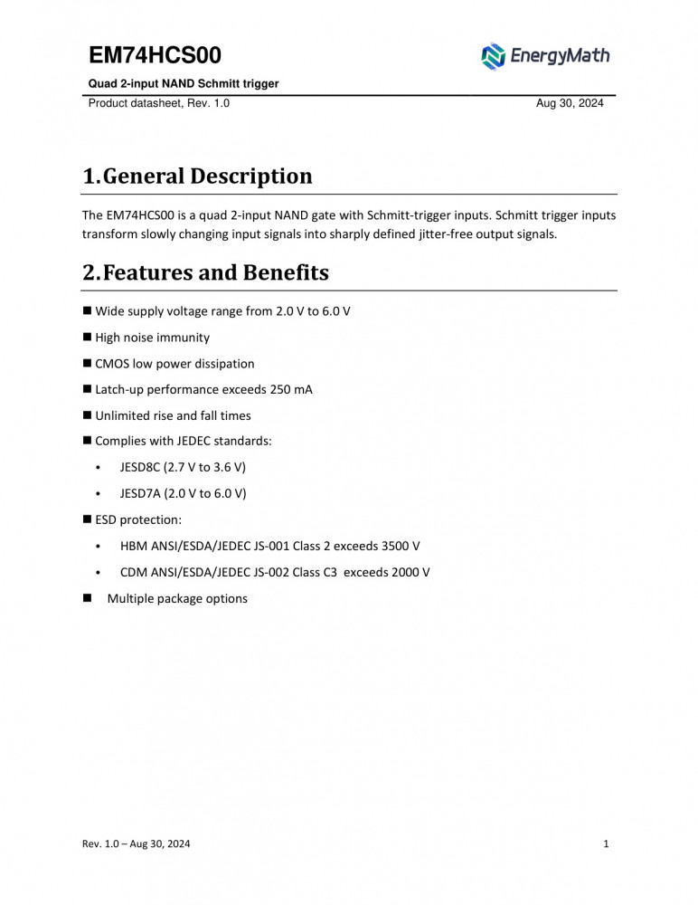 EM74HCS00PW datasheet page 1