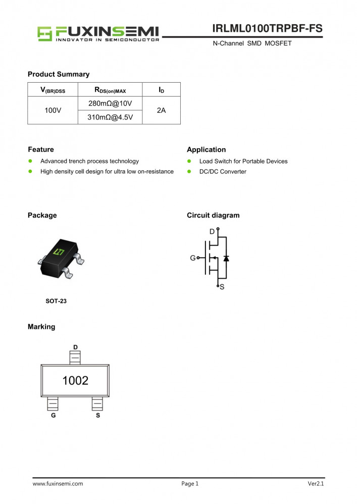 IRLML0100TRPBF-FS datasheet page 1