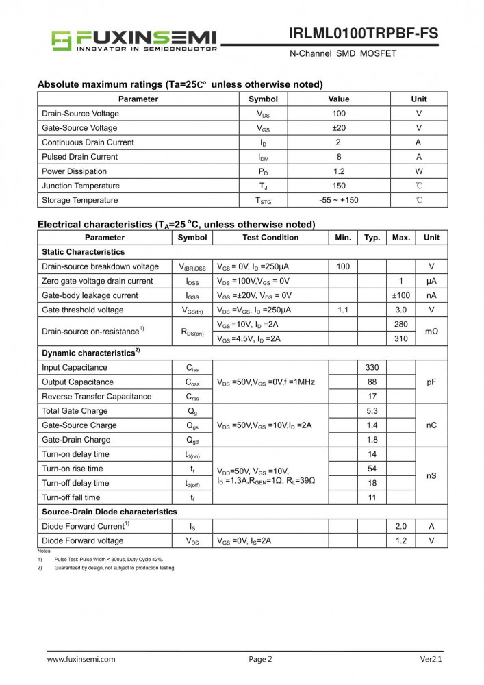 IRLML0100TRPBF-FS datasheet page 2