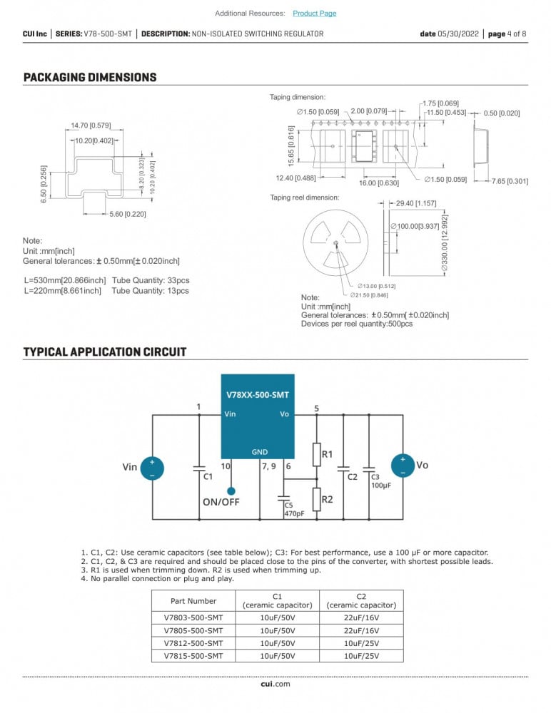 CUI V7805-500-SMT datasheet page 4