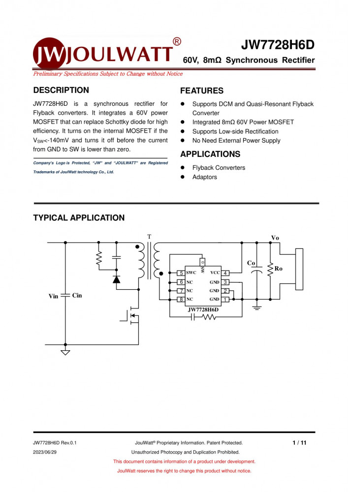 JW7728H6D datasheet page 1