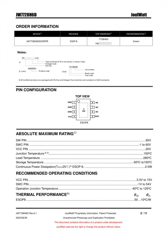 JW7728H6D datasheet page 2