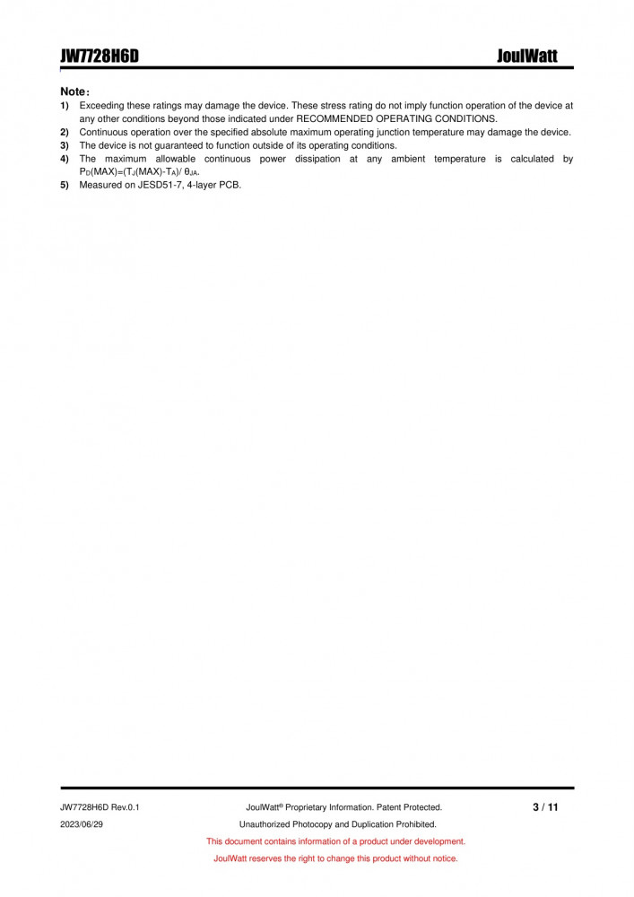 JW7728H6D datasheet page 3