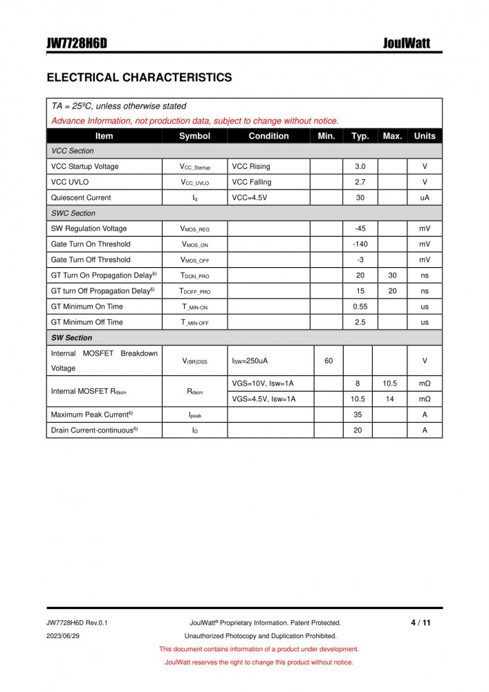 JW7728H6D datasheet page 4
