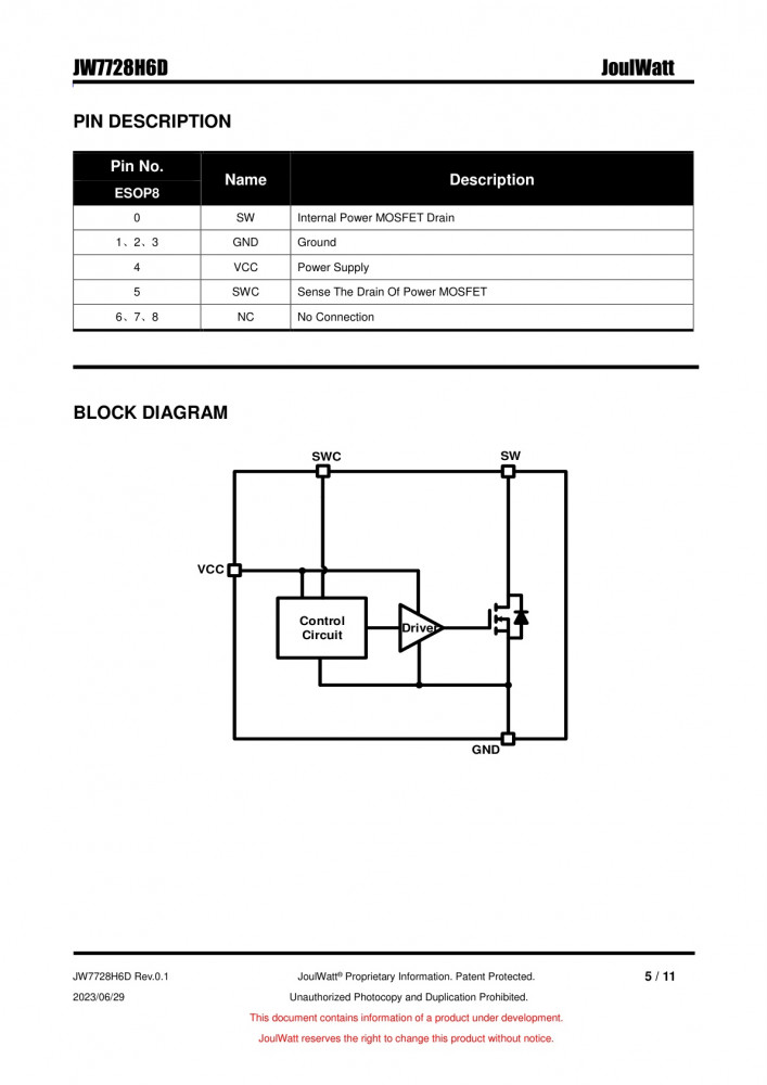 JW7728H6D datasheet page 5