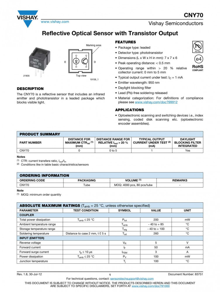CNY70 datasheet page 1