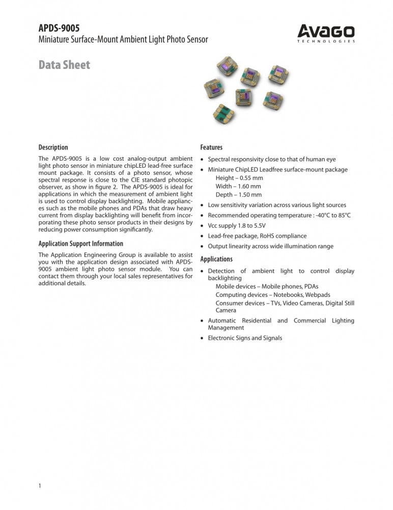 APDS-9005 datasheet page 1