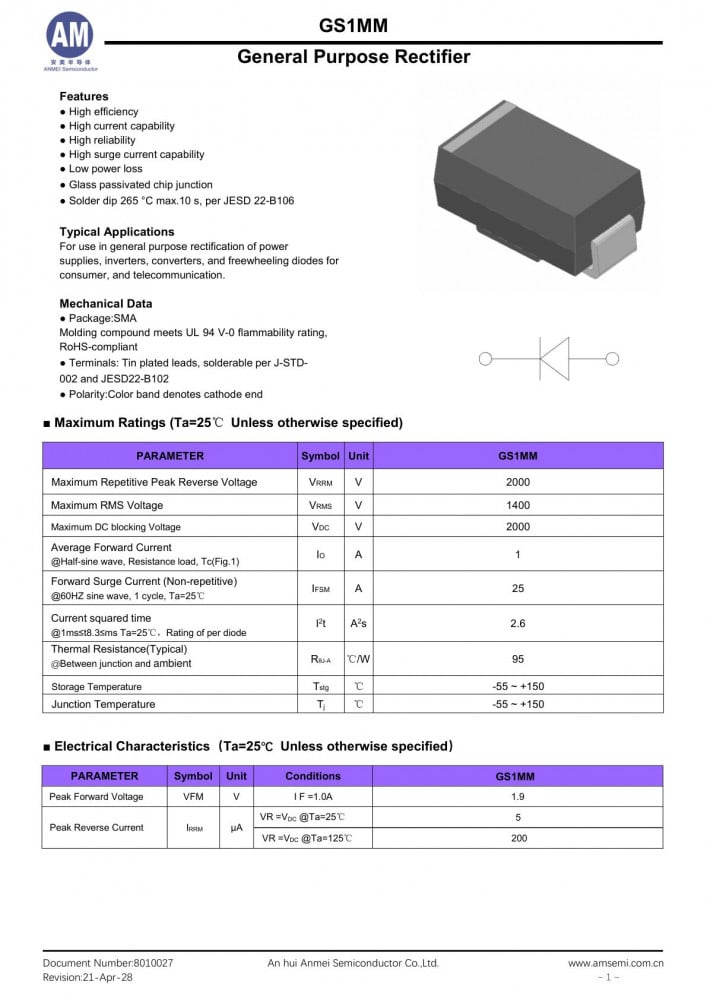 GS1MM datasheet page 1