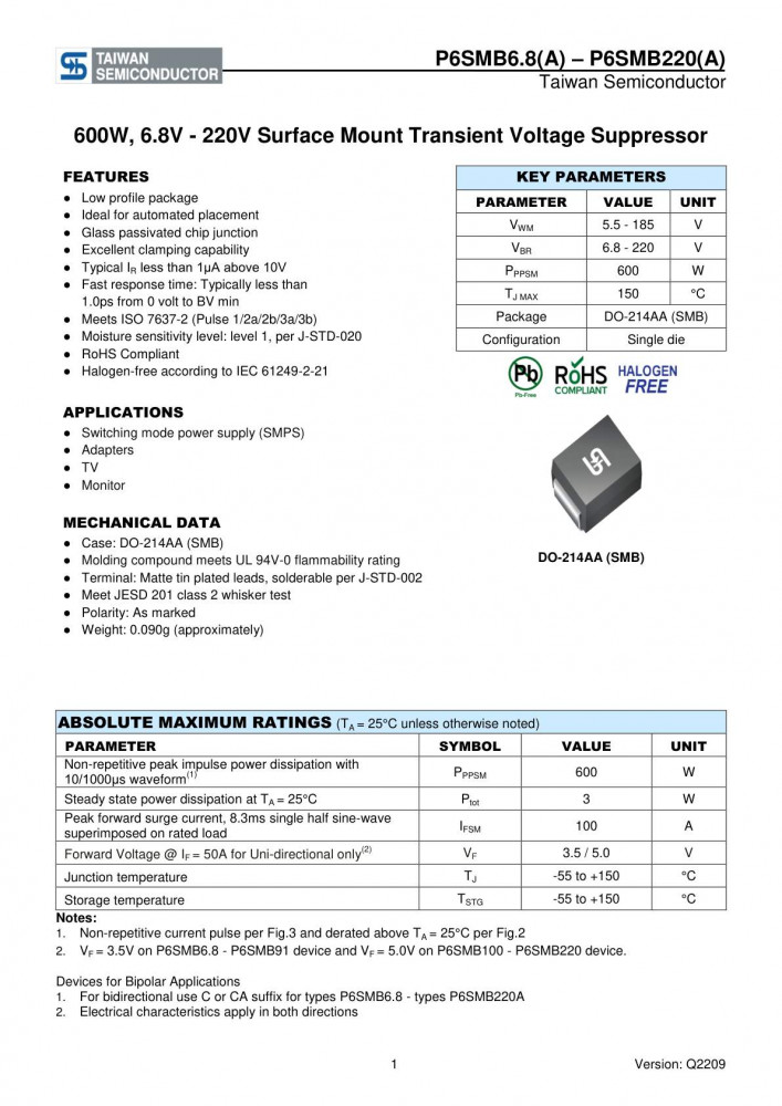 P6SMB56A datasheet page 1
