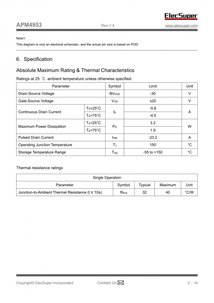 APM4953 datasheet page 2