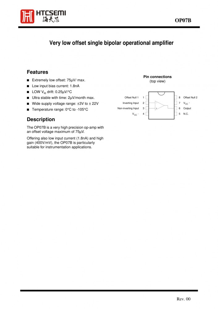 OP07BRZ technical document page 1