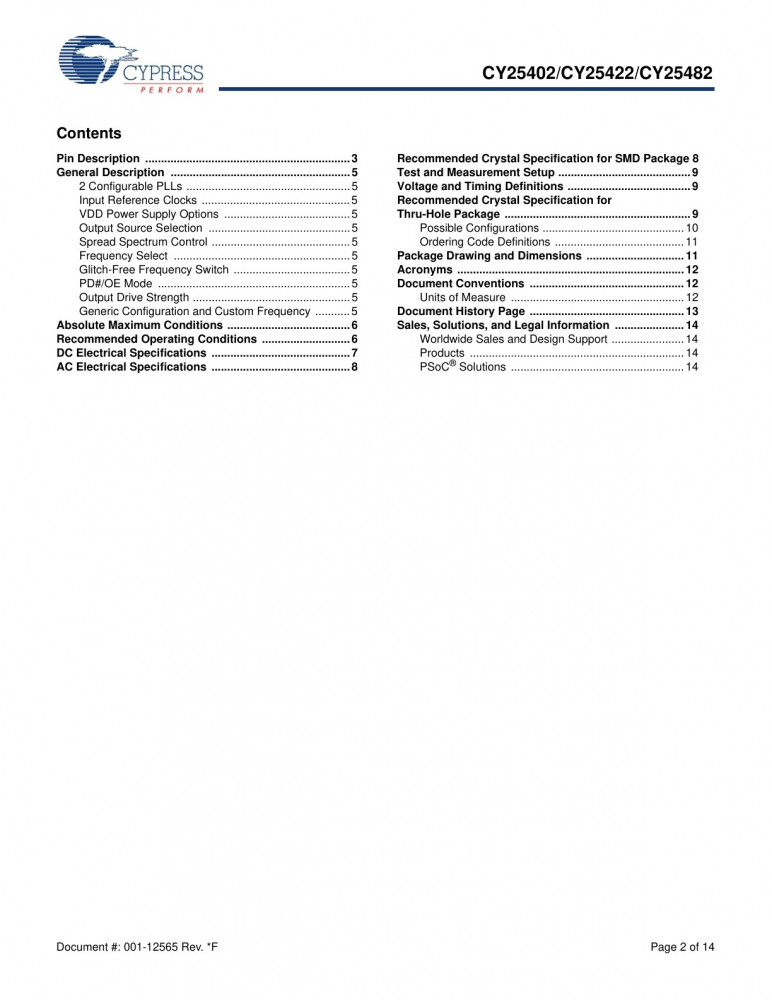 CY25482SXI-010 datasheet page 2