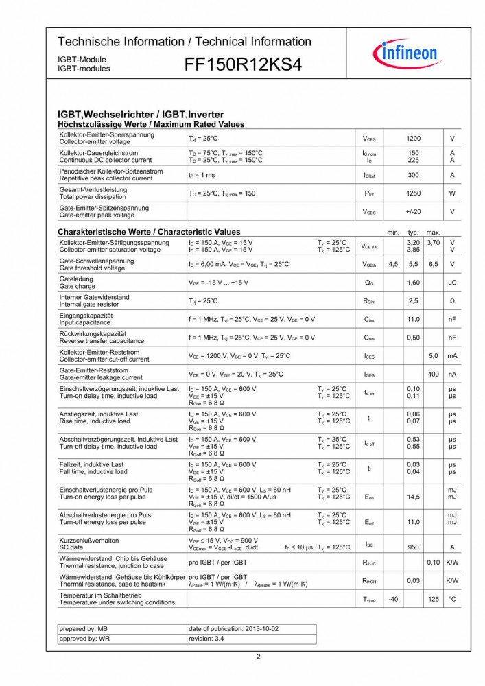 FF150R12KS4 datasheet page 2