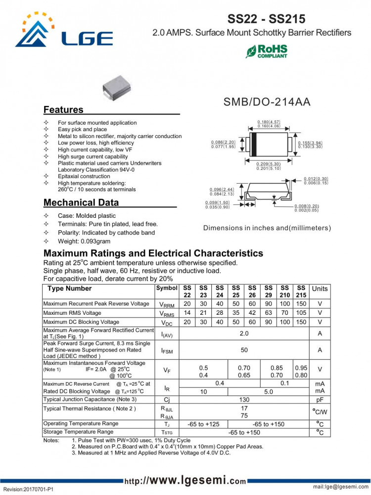 LGE SS215 datasheet page 1