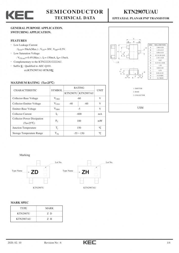 KTN2907AU datasheet page 1